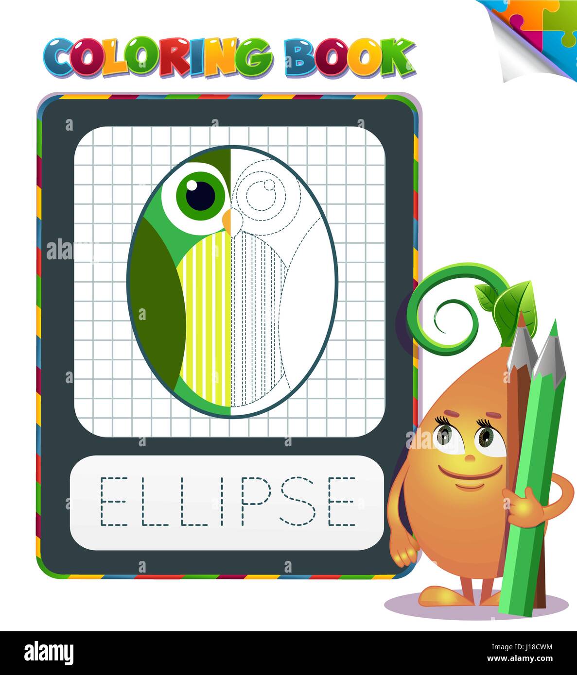 Half colored geometric form, the coloring book to educate preschool ...