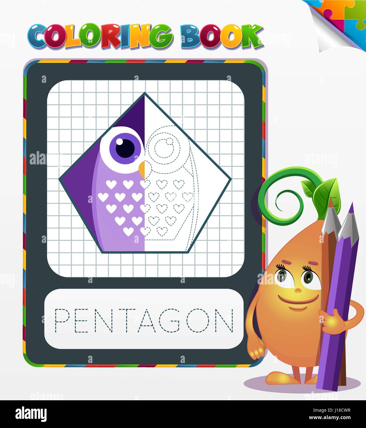 Half colored geometric form, the coloring book to educate preschool ...