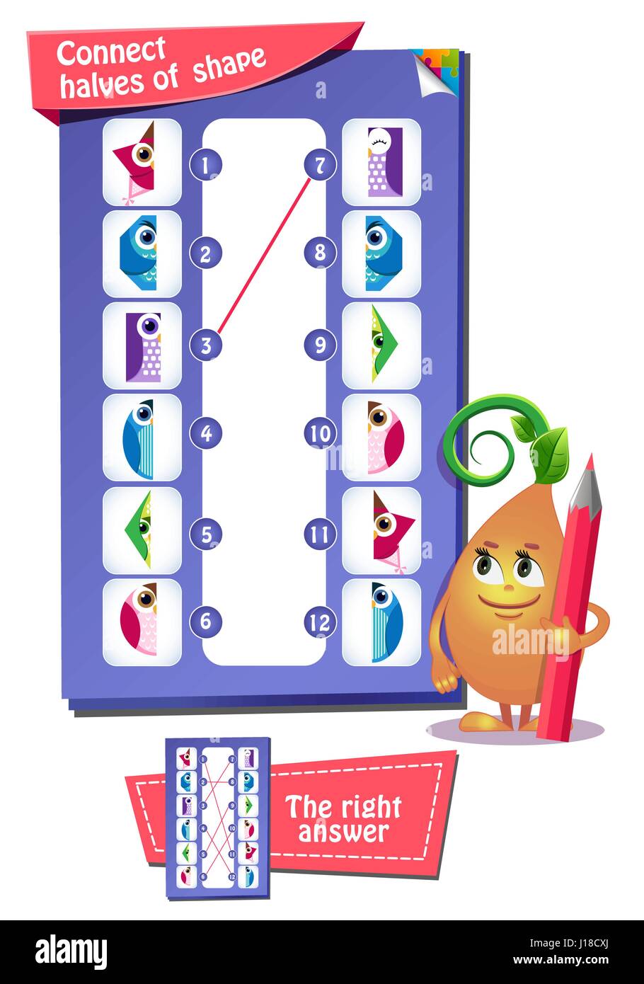 Visual Game for children. Connect halves of shape Stock Vector Image ...