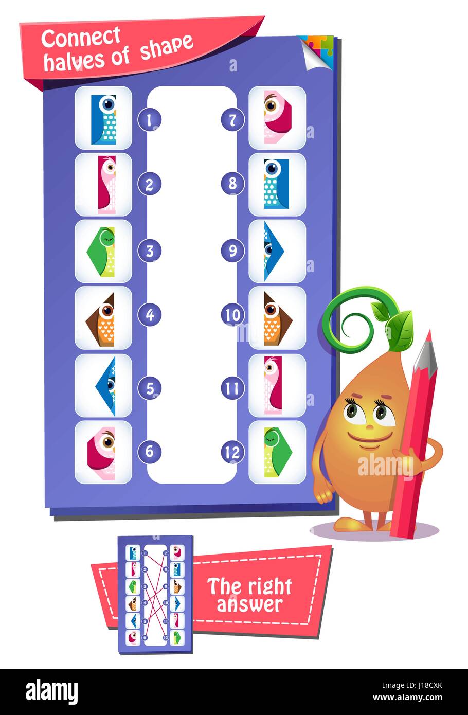 Visual Game for children. Connect halves of shape Stock Vector Image ...