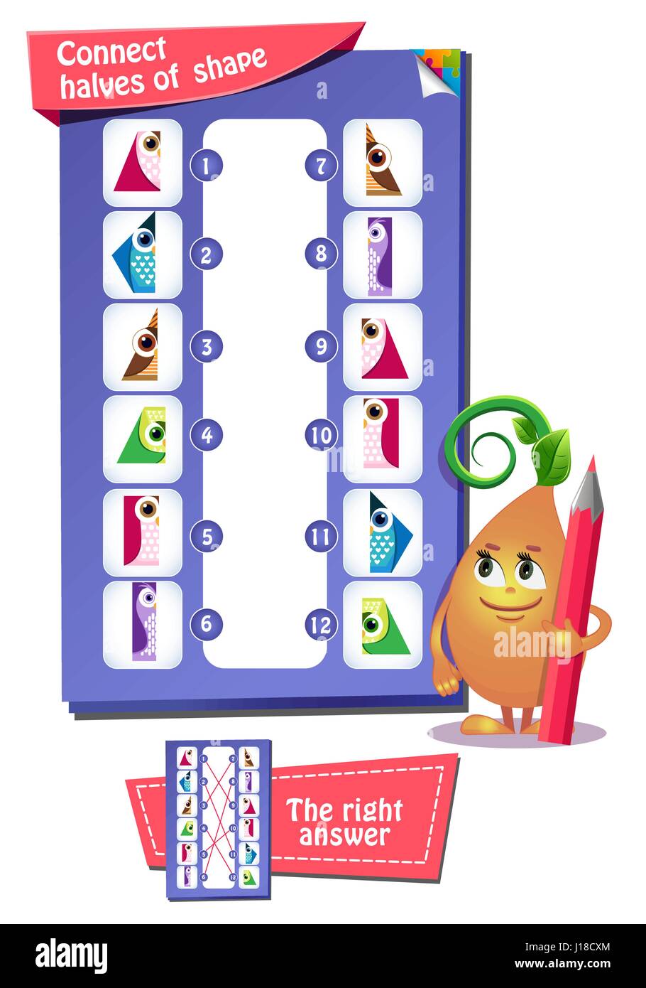 Visual Game for children. Connect halves of shape Stock Vector Image ...