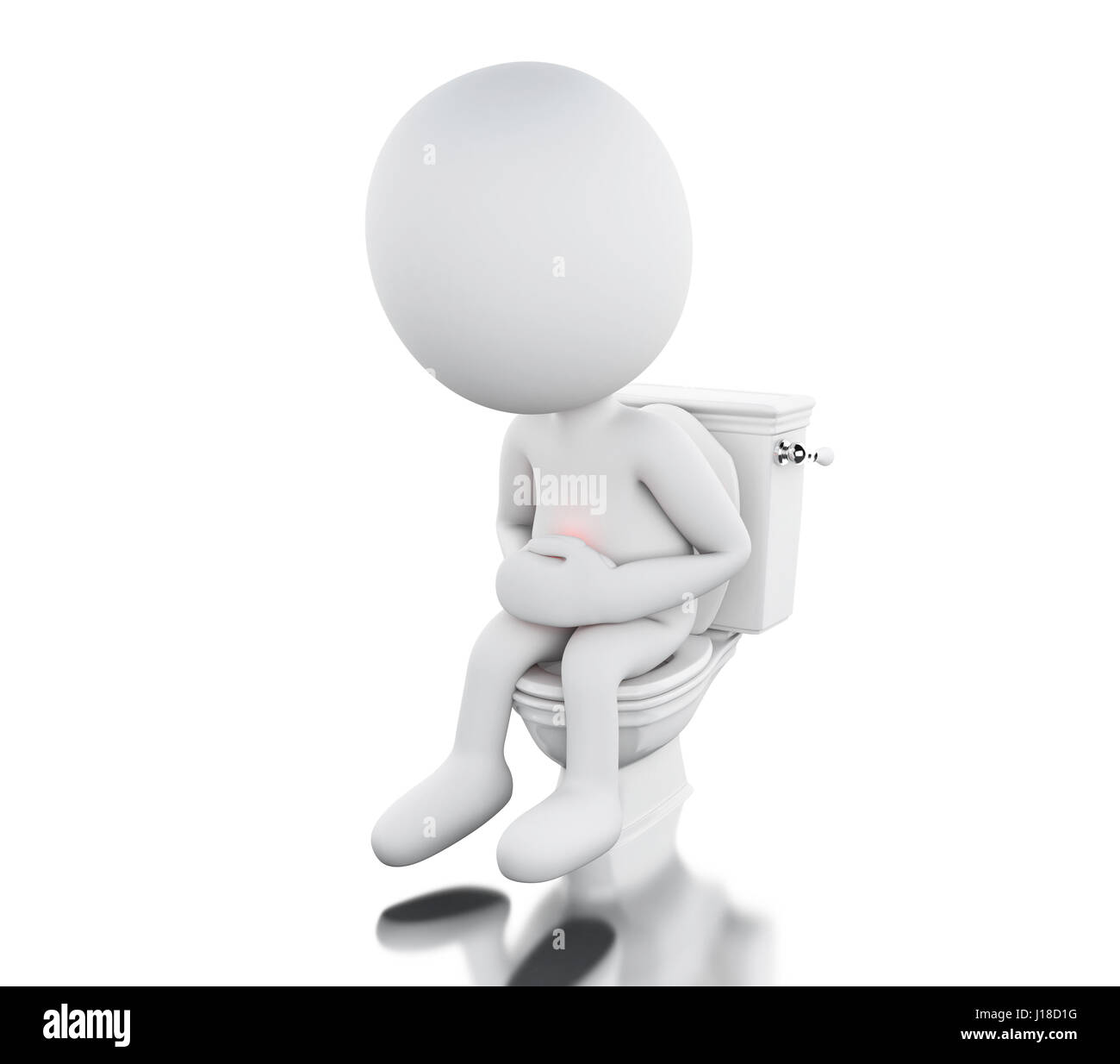 3d illustration. White people having a stomach ache on toilet. Isolated ...