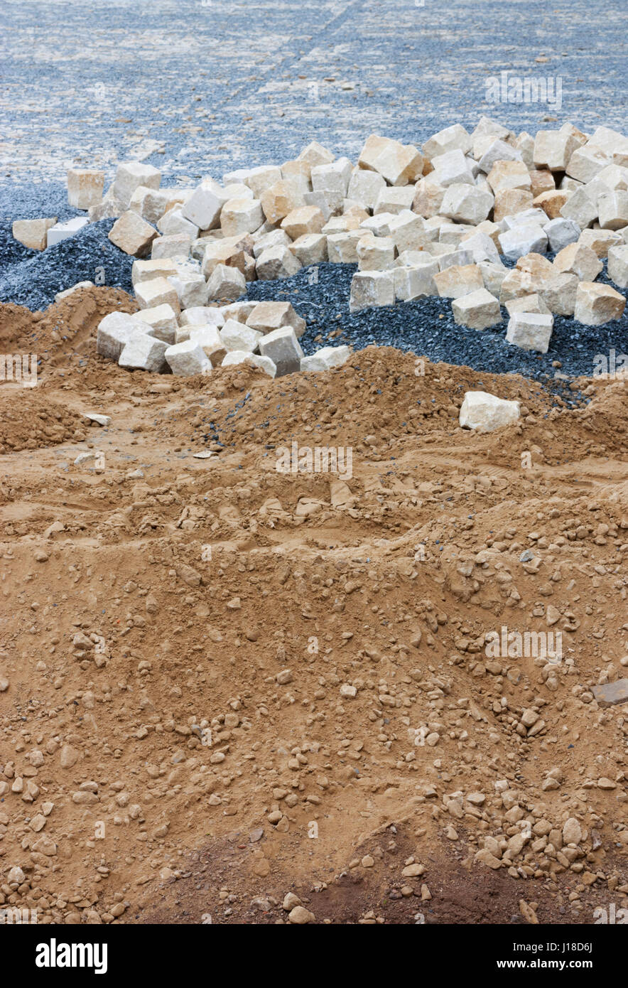 Installation of paved pedestrian way in city Stock Photo - Alamy