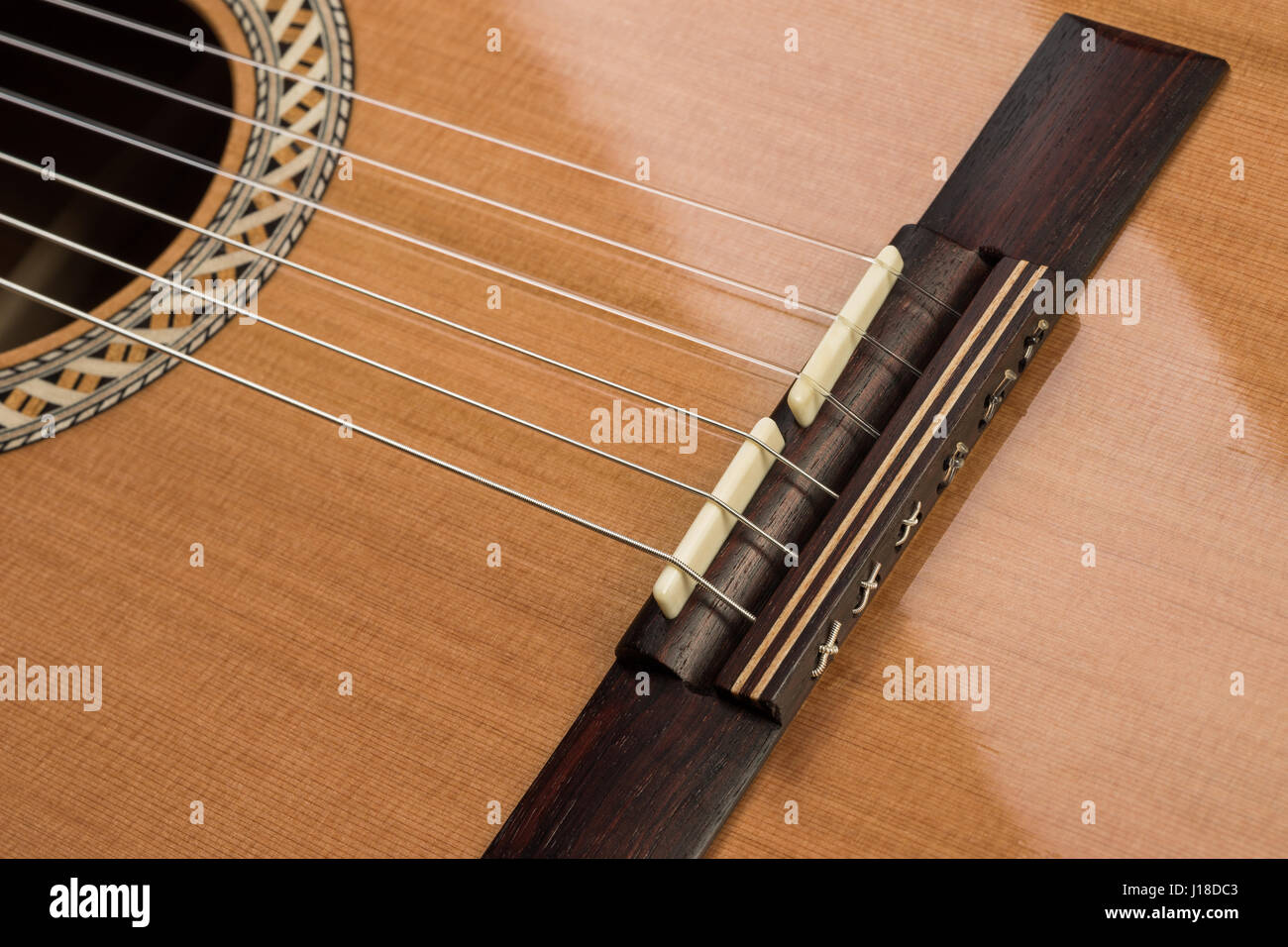 Details of a classic wooden guitar with strings Stock Photo - Alamy