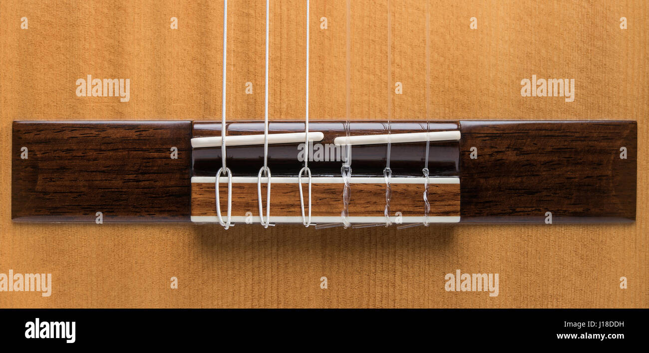 Details of a classic wooden guitar with strings Stock Photo - Alamy