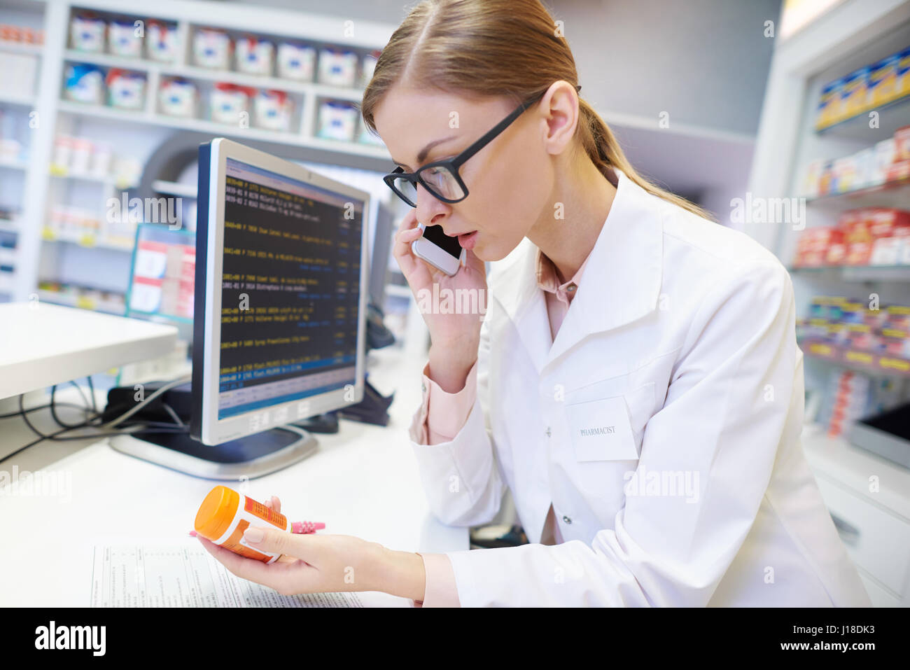 Pharmacy phone call woman hi-res stock photography and images - Alamy