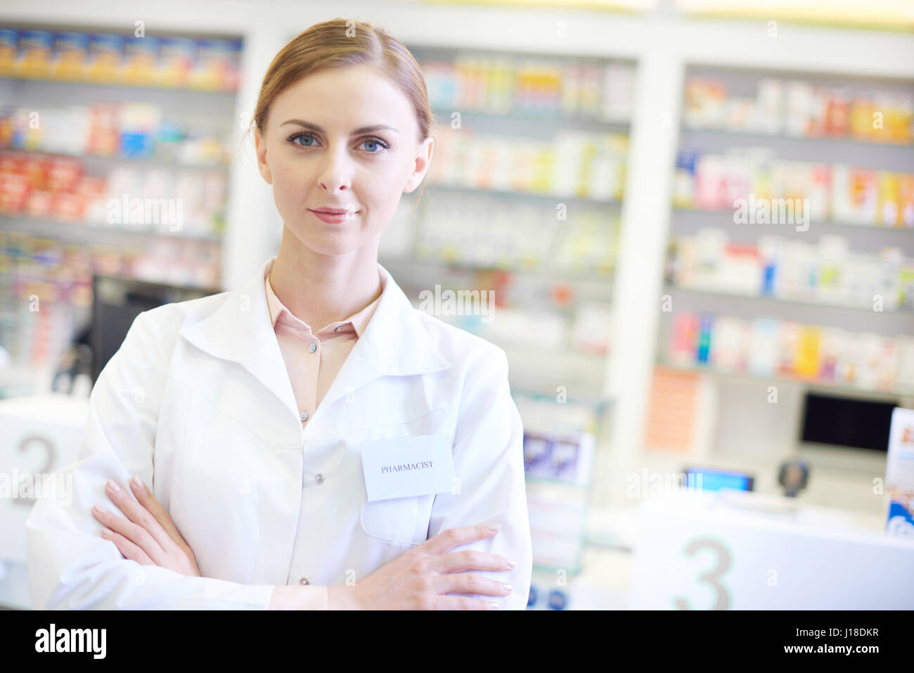 Top view of confident druggist in drugstore Stock Photo - Alamy