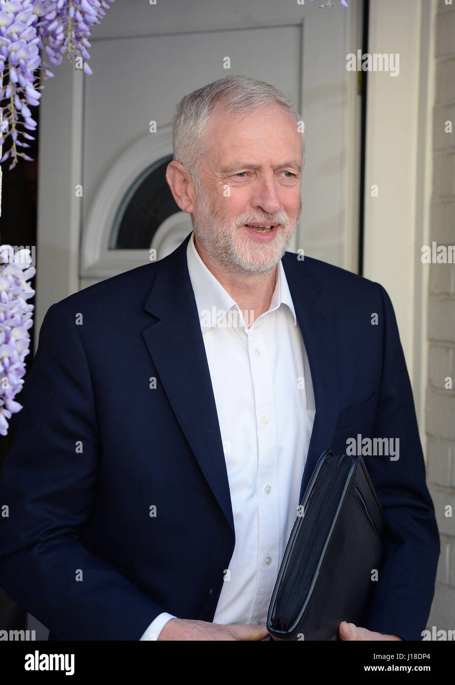 Labour leader Jeremy Corbyn leaves his home in north London, before ...