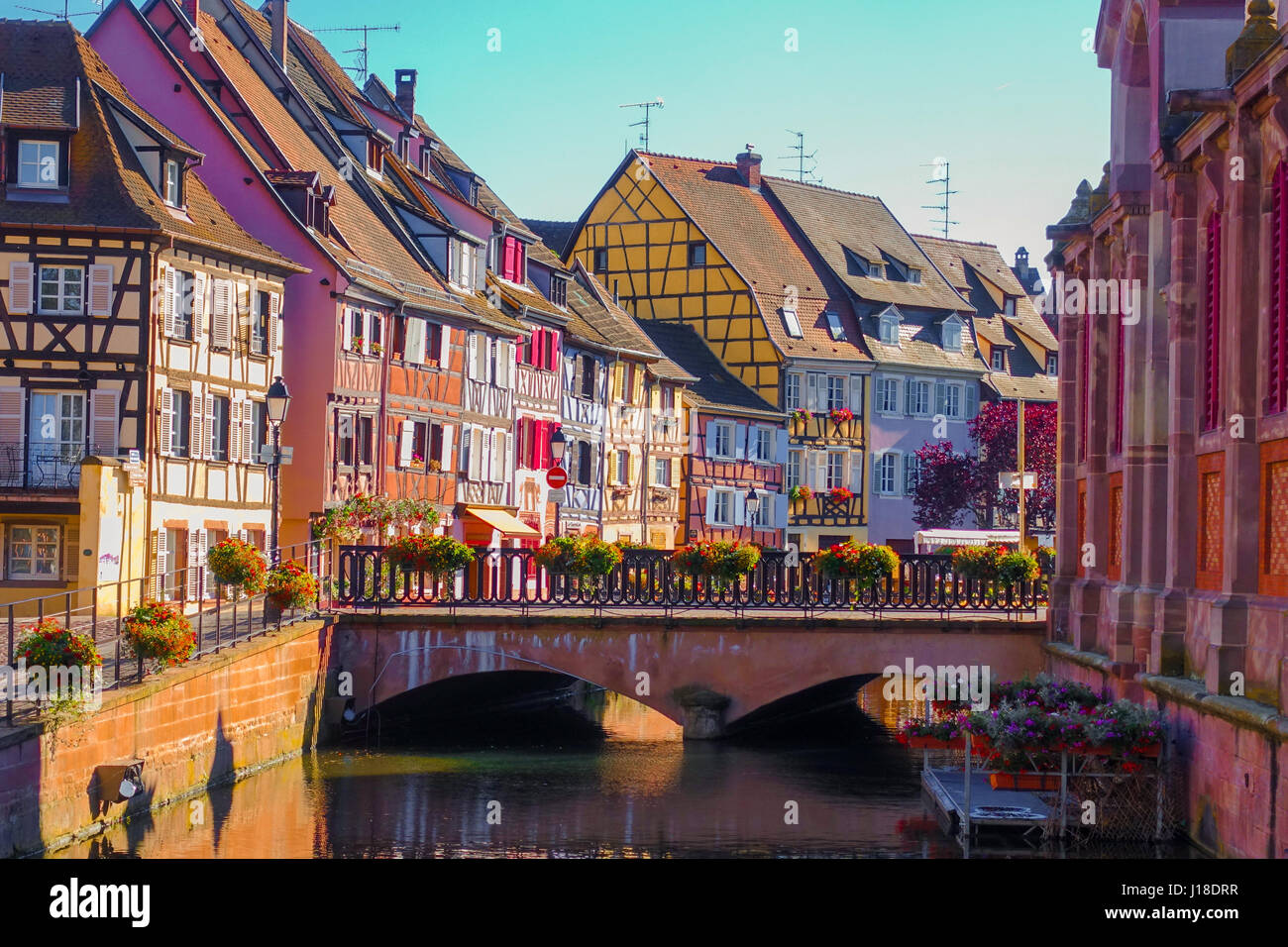 Beautiful late summer afternoon view of colorful half-timbered ...