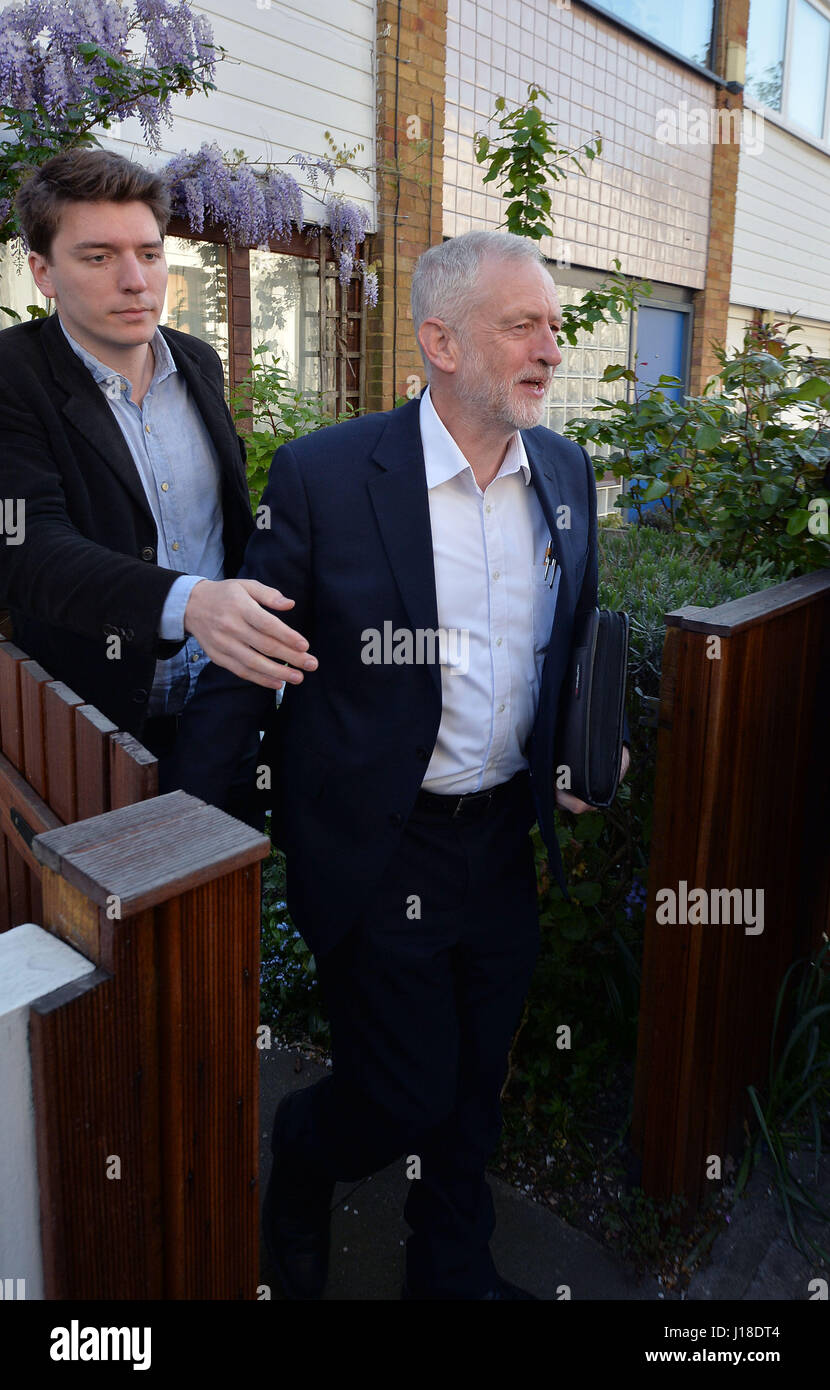 Labour leader Jeremy Corbyn leaves his home in north London, before ...