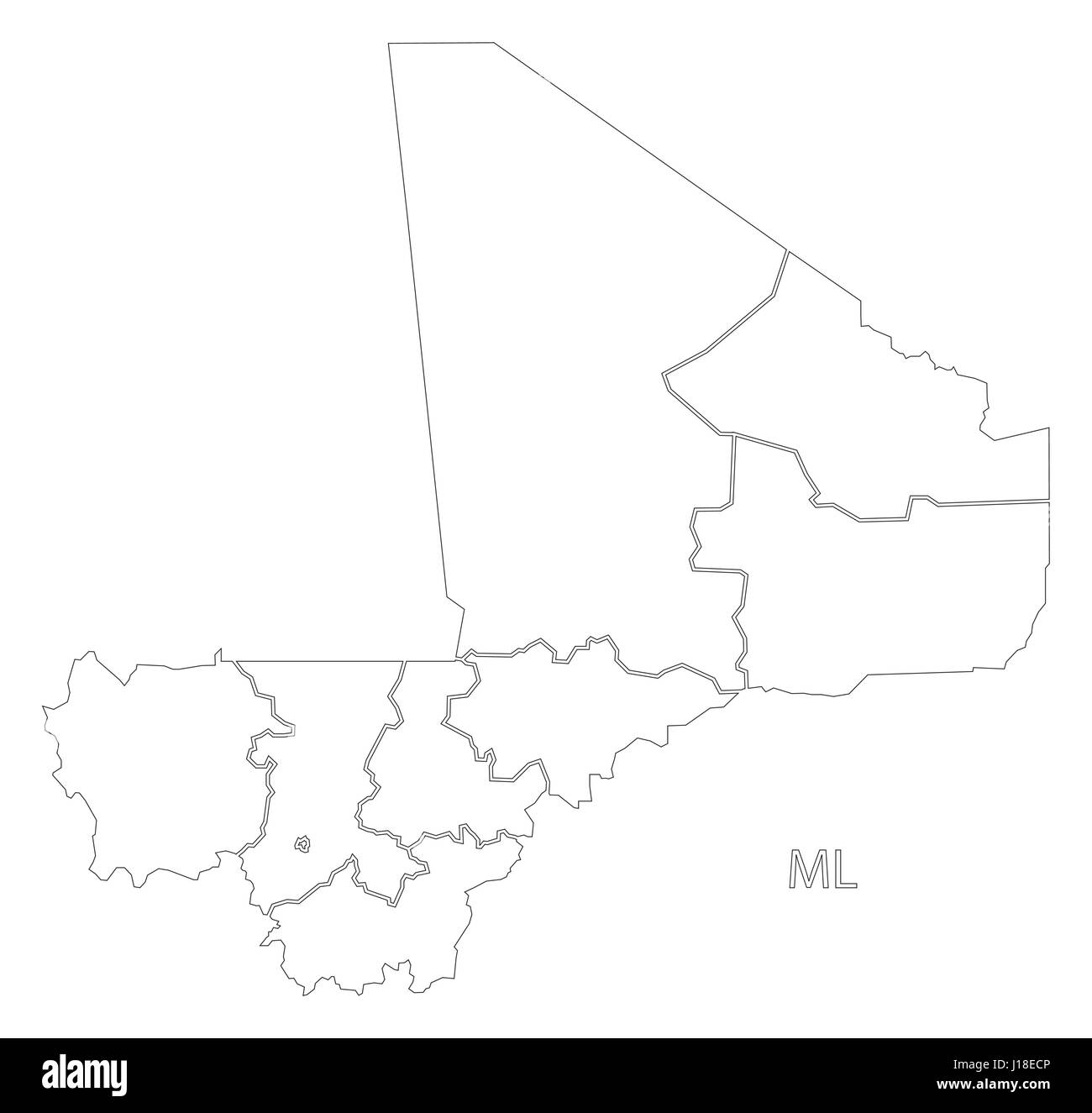 Mali outline silhouette map illustration with regions Stock Vector ...