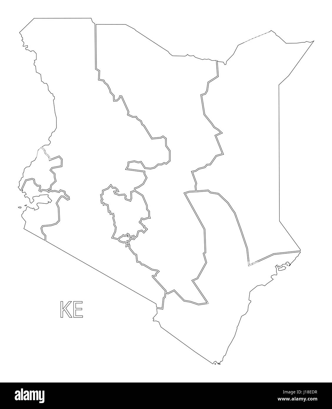 Kenya outline silhouette map illustration with provinces Stock Vector ...