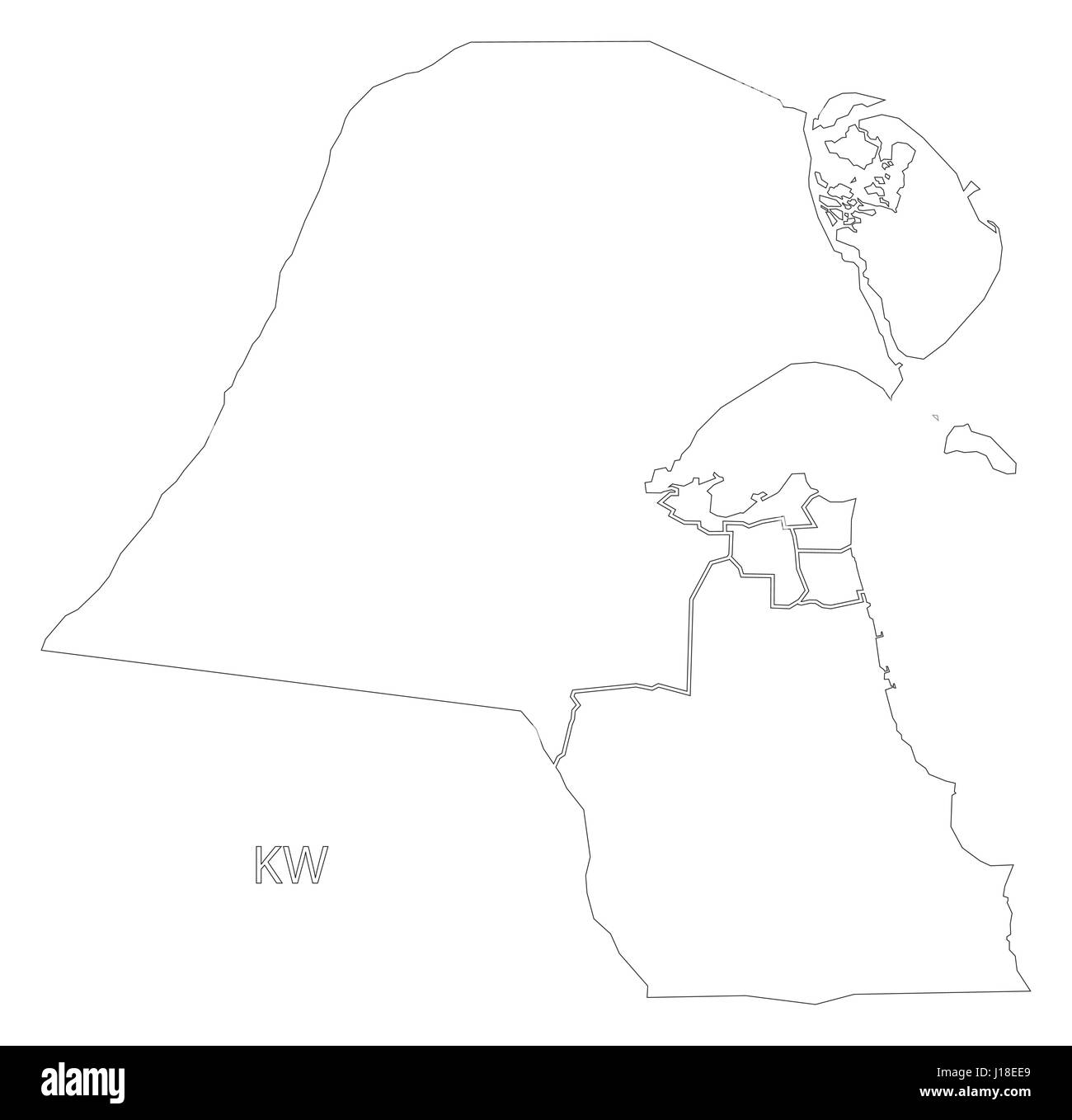 Kuwait outline silhouette map illustration with governorates Stock ...
