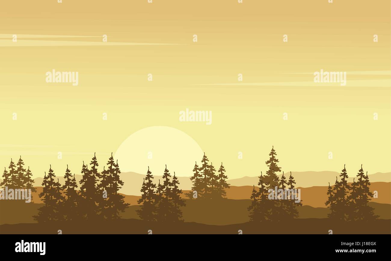 Silhouette of hill scenery with spruce vector illustration Stock Vector ...