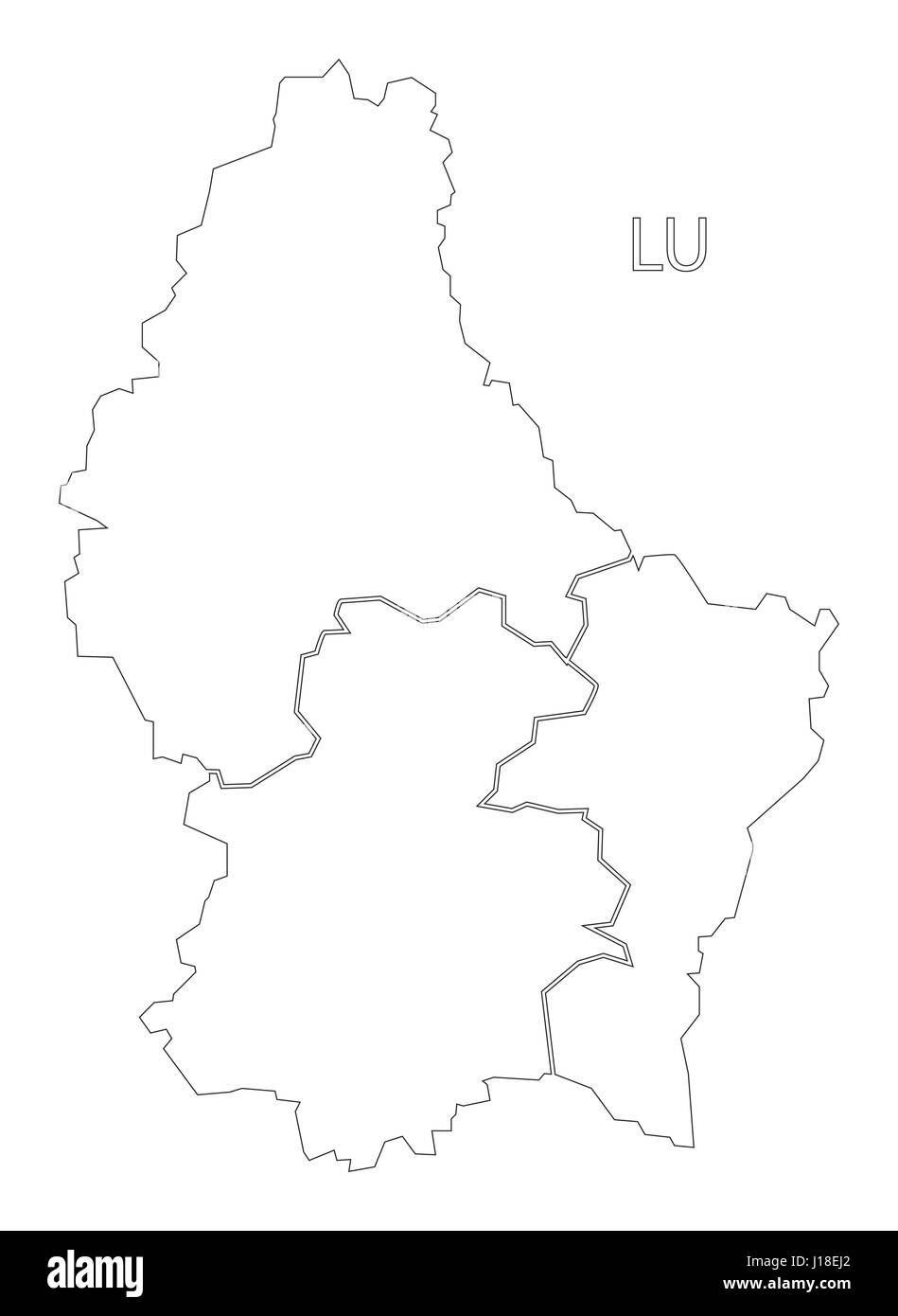 Luxembourg outline silhouette map illustration with districts Stock ...