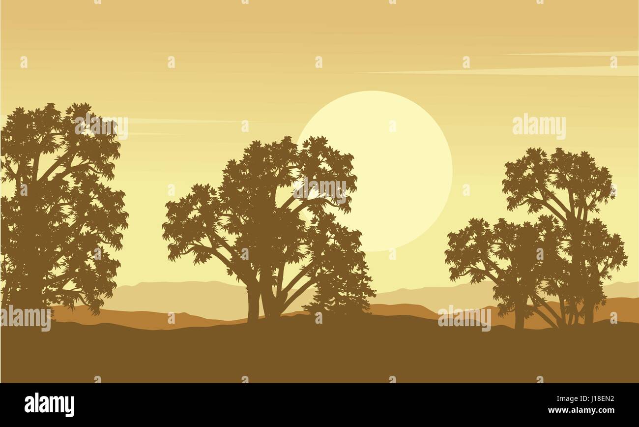 Collection of tree on hill scenery vector illustration Stock Vector ...