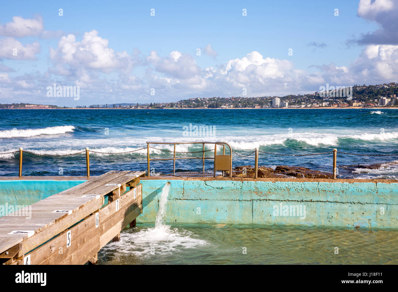 Ocean beach swimming pool at Narrabeen beach, one of Sydney famous ...