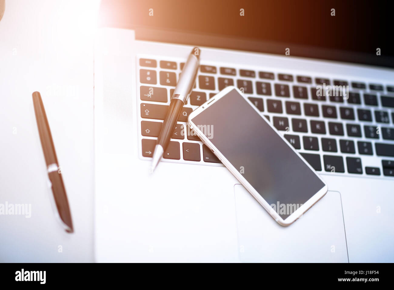 modern computer gadgets - laptop, tablet and phone close up Stock Photo ...