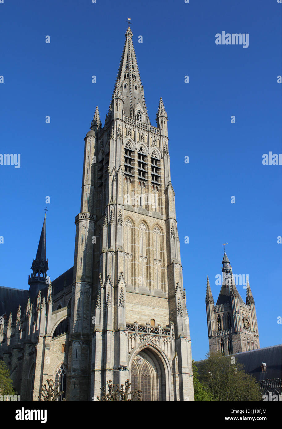 Exterior view of the beautiful St. Maartens Cathedral, in Ieper ...
