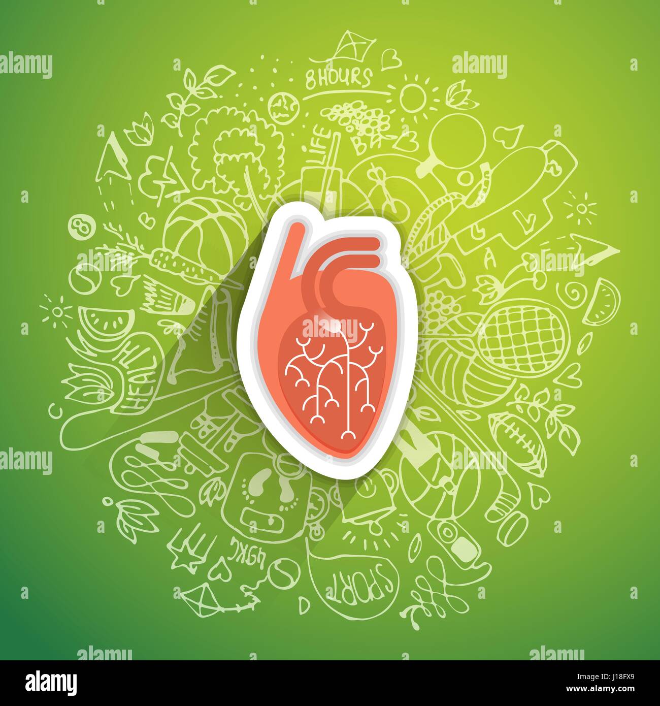 Human heart concept about healthy lifestyle and longevity with sketched ...