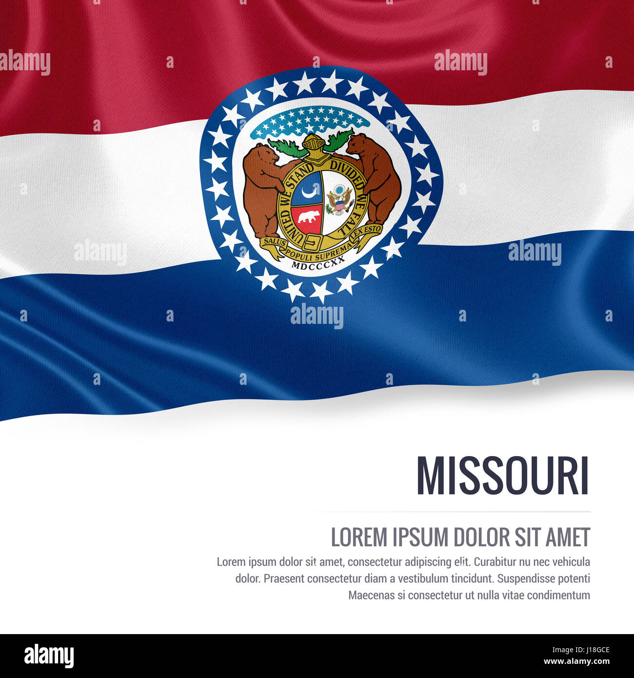Flag of U.S. state Missouri waving on an isolated white background ...
