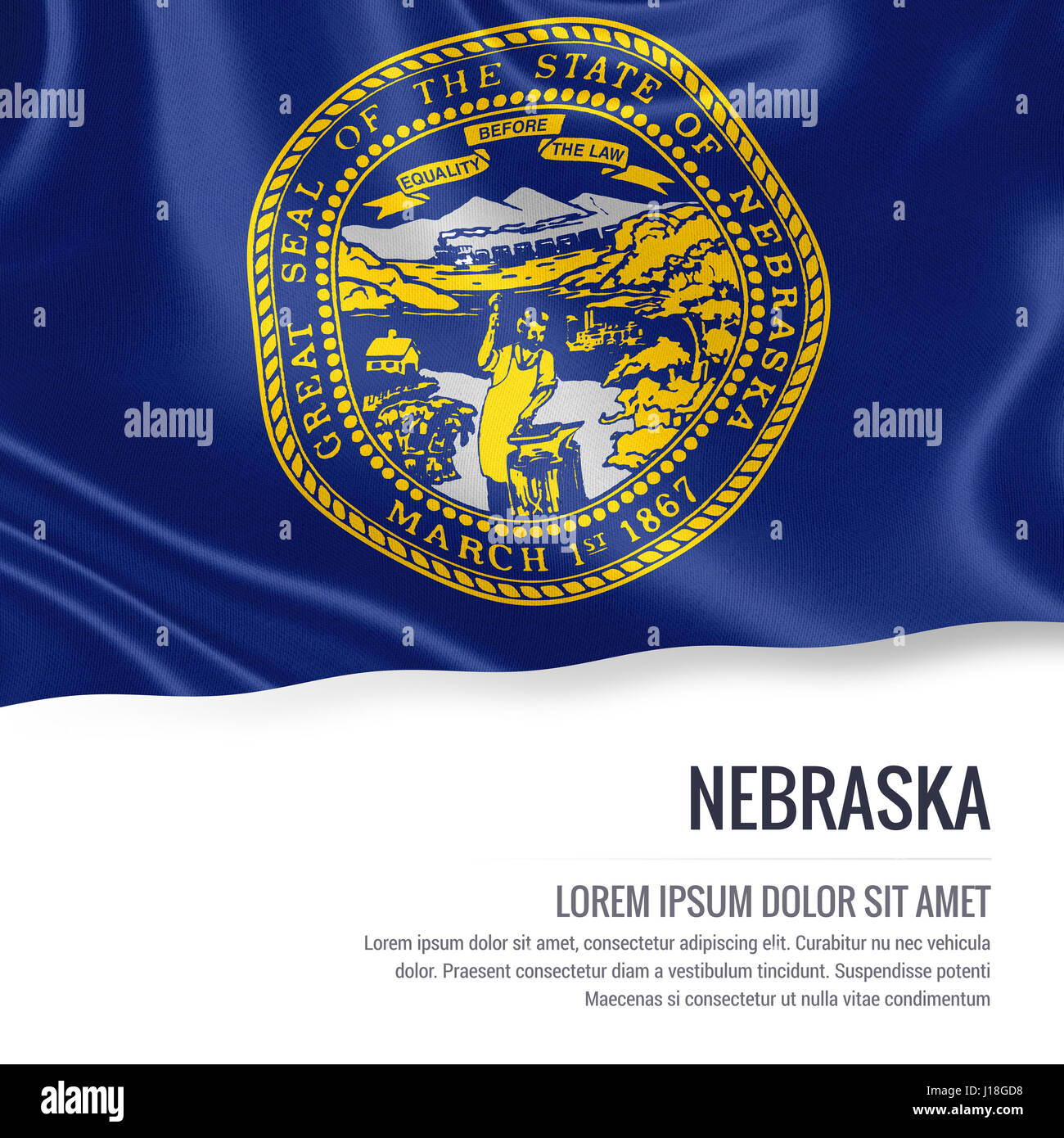 Flag of U.S. state Nebraska waving on an isolated white background ...