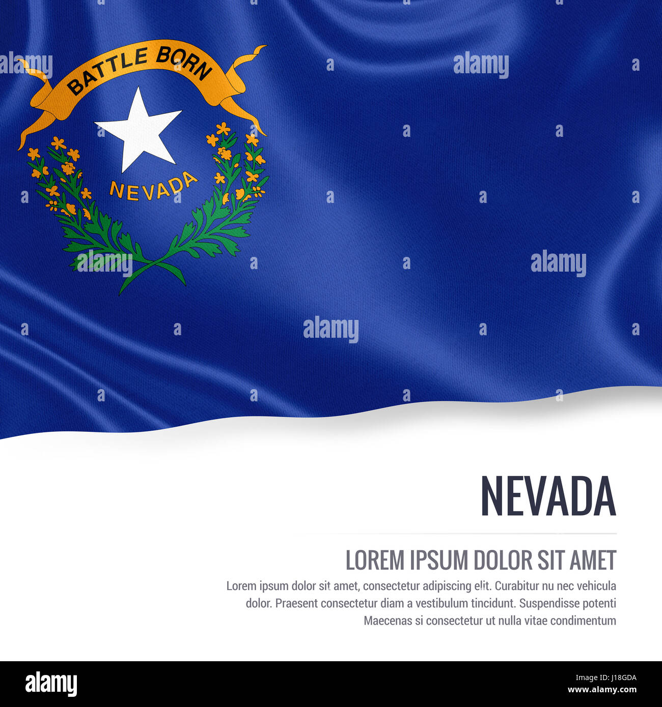 Flag of U.S. state Nevada waving on an isolated white background. State ...