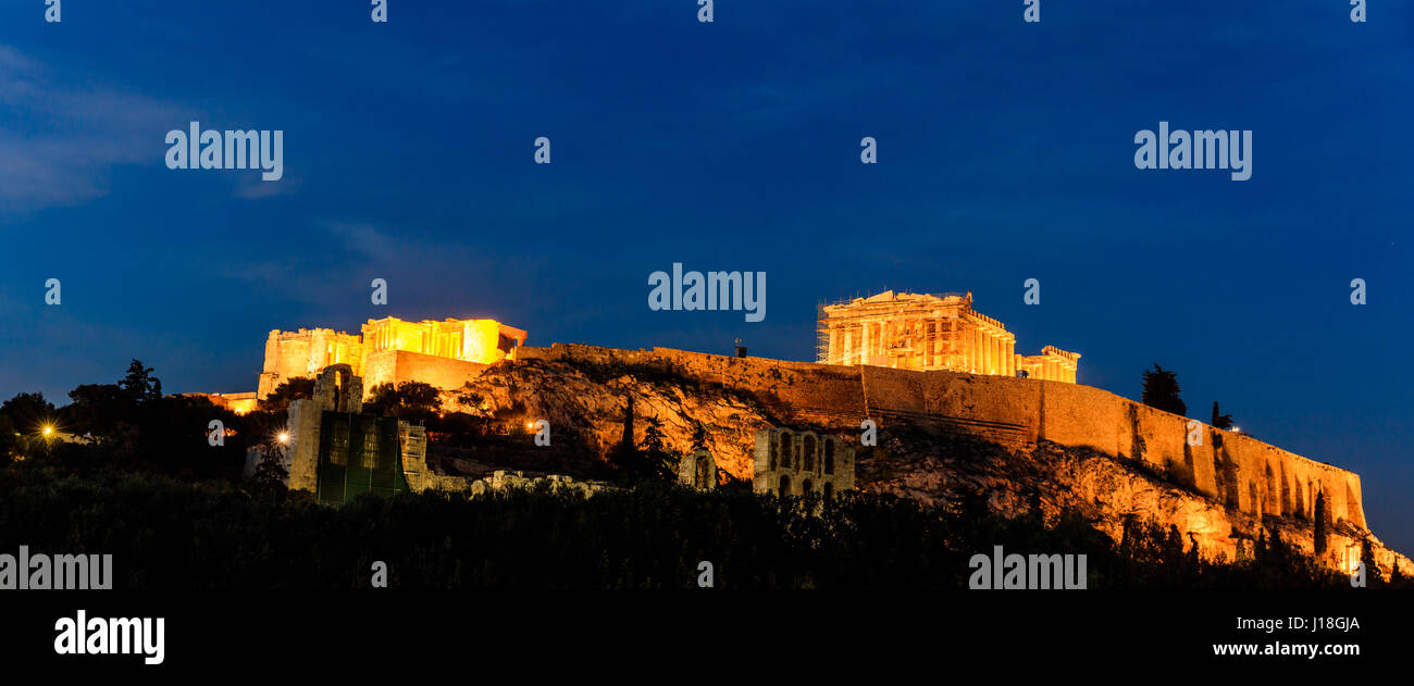 Acropolis of Athens, Greece on dark blue sky background Stock Photo - Alamy