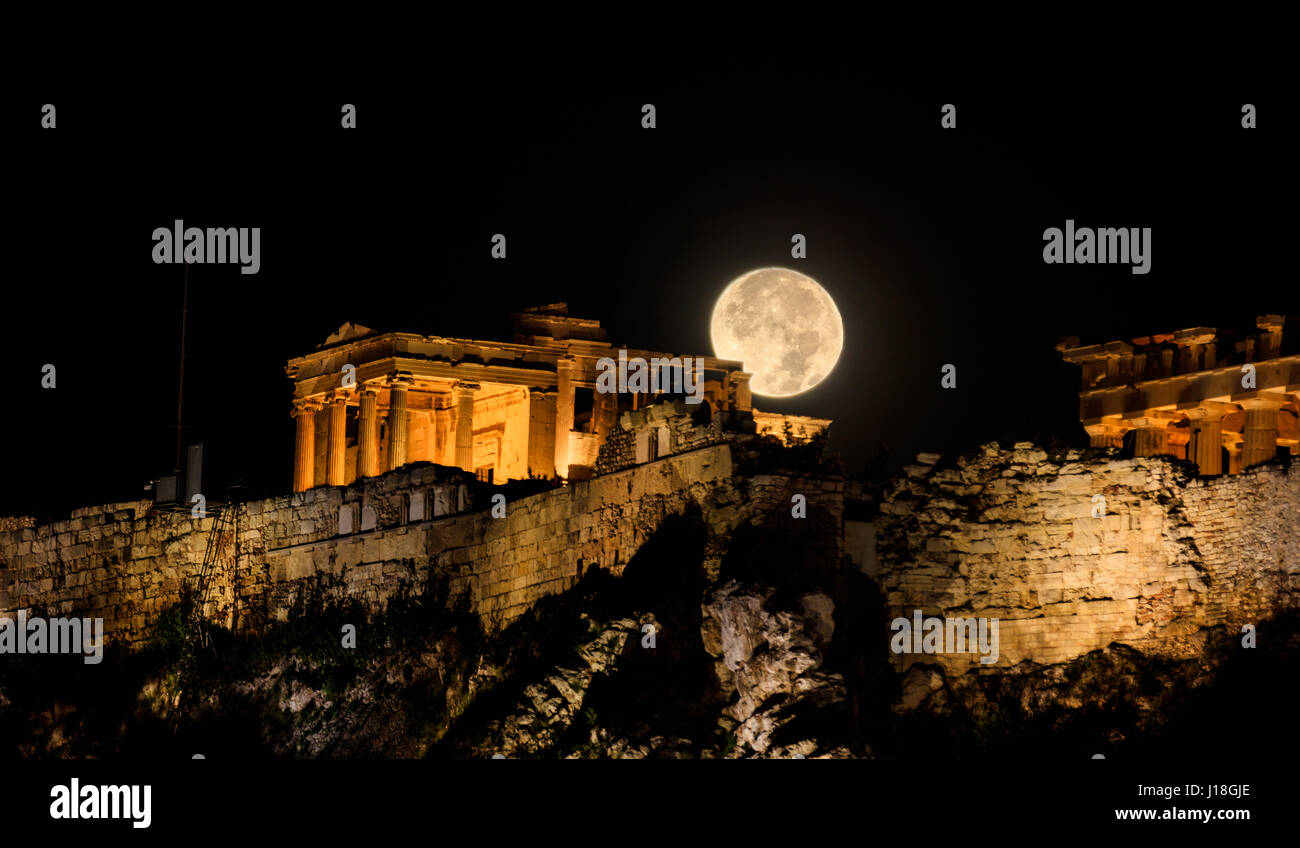 Full moon over Acropolis of Athens, Greece Stock Photo - Alamy