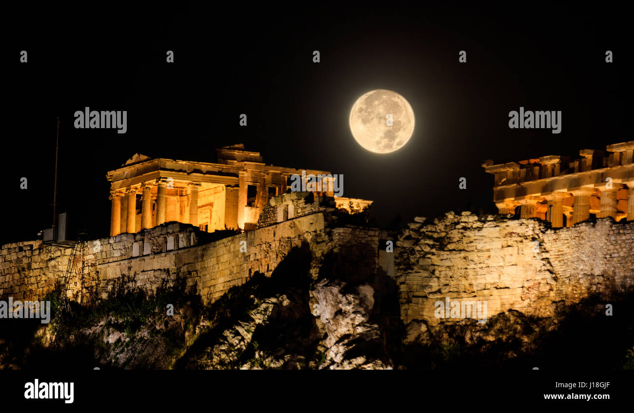 Full moon over Acropolis of Athens, Greece Stock Photo - Alamy