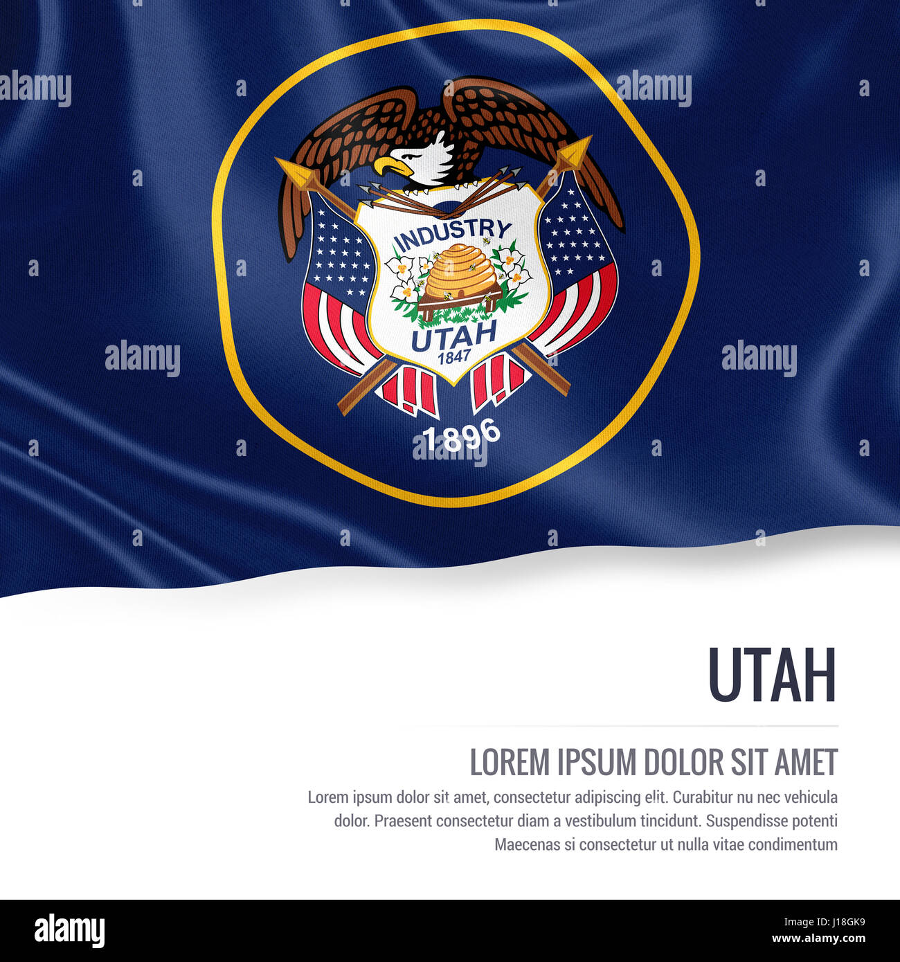 Flag of U.S. state Utah waving on an isolated white background. State ...