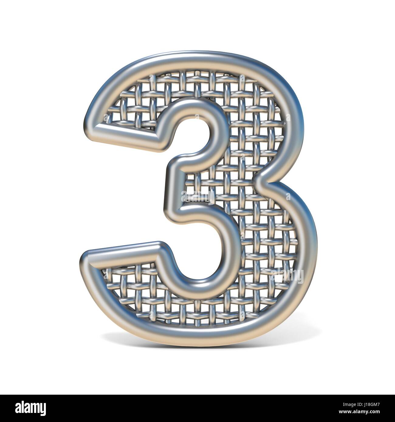 Outlined metal wire mesh font Number 3 THREE 3D render illustration ...