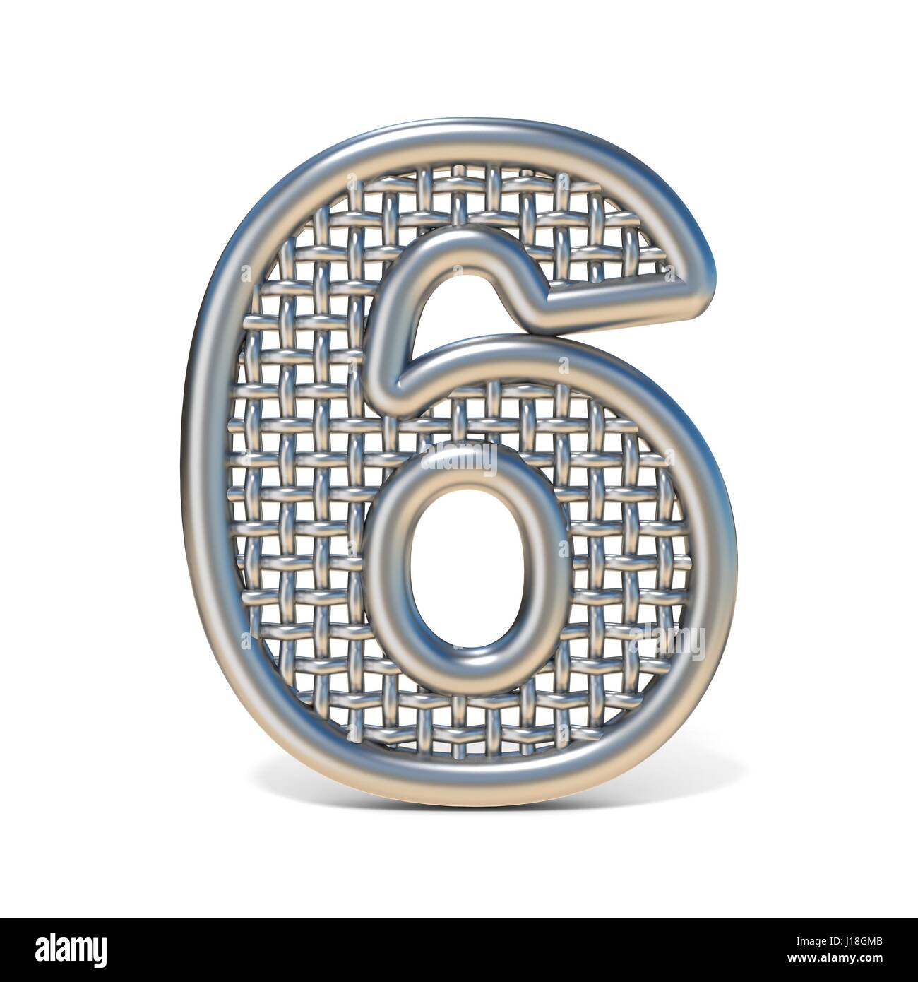 Outlined metal wire mesh font Number 6 SIX 3D render illustration ...