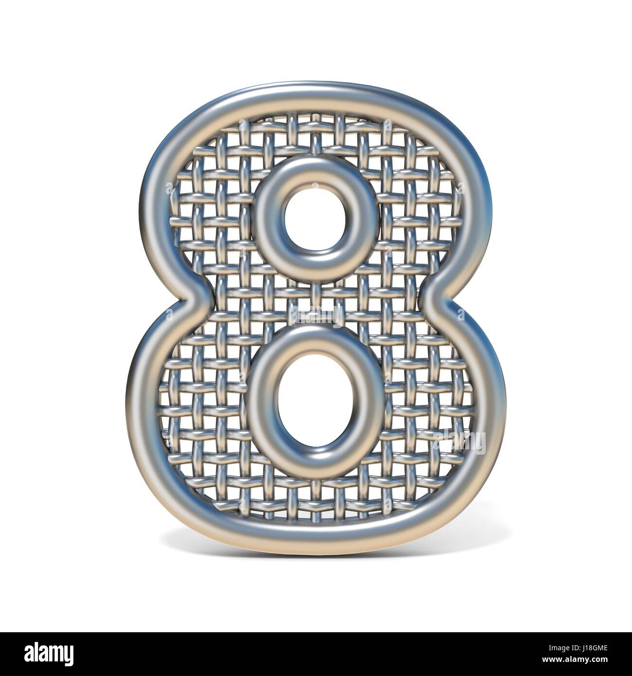 Outlined metal wire mesh font Number 8 EIGHT 3D render illustration ...