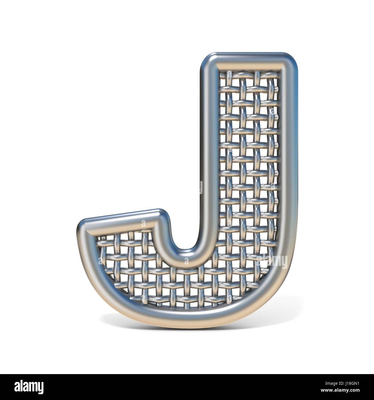 Outlined metal wire mesh font LETTER J 3D render illustration isolated ...