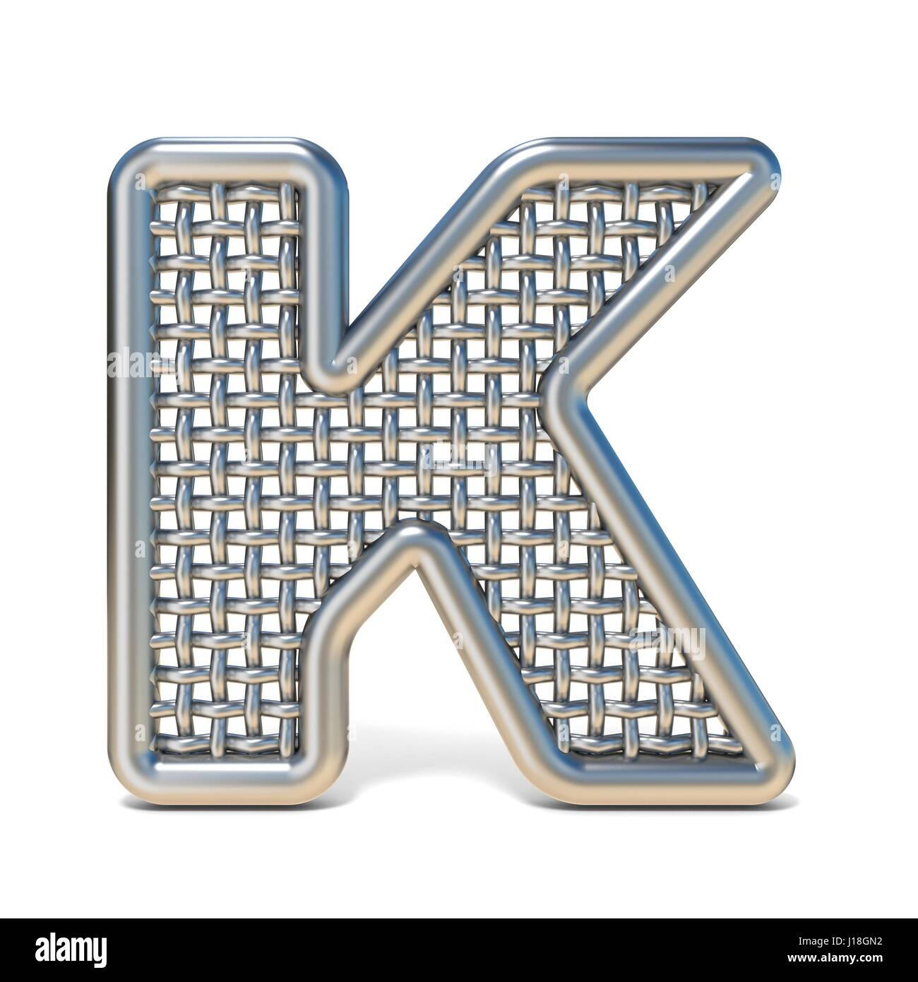 Outlined metal wire mesh font LETTER K 3D render illustration isolated ...