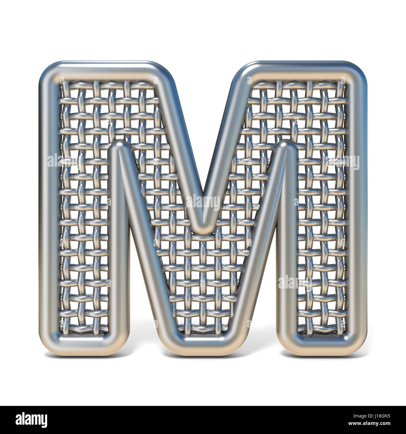 Outlined metal wire mesh font LETTER M 3D render illustration isolated ...