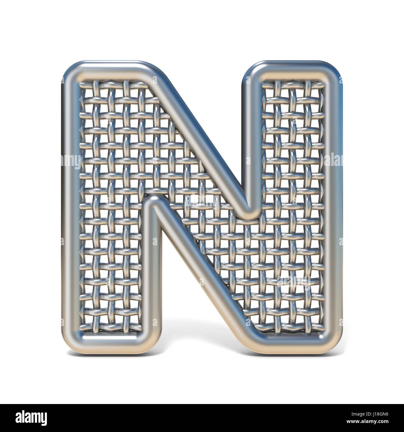 Outlined metal wire mesh font LETTER N 3D render illustration isolated ...