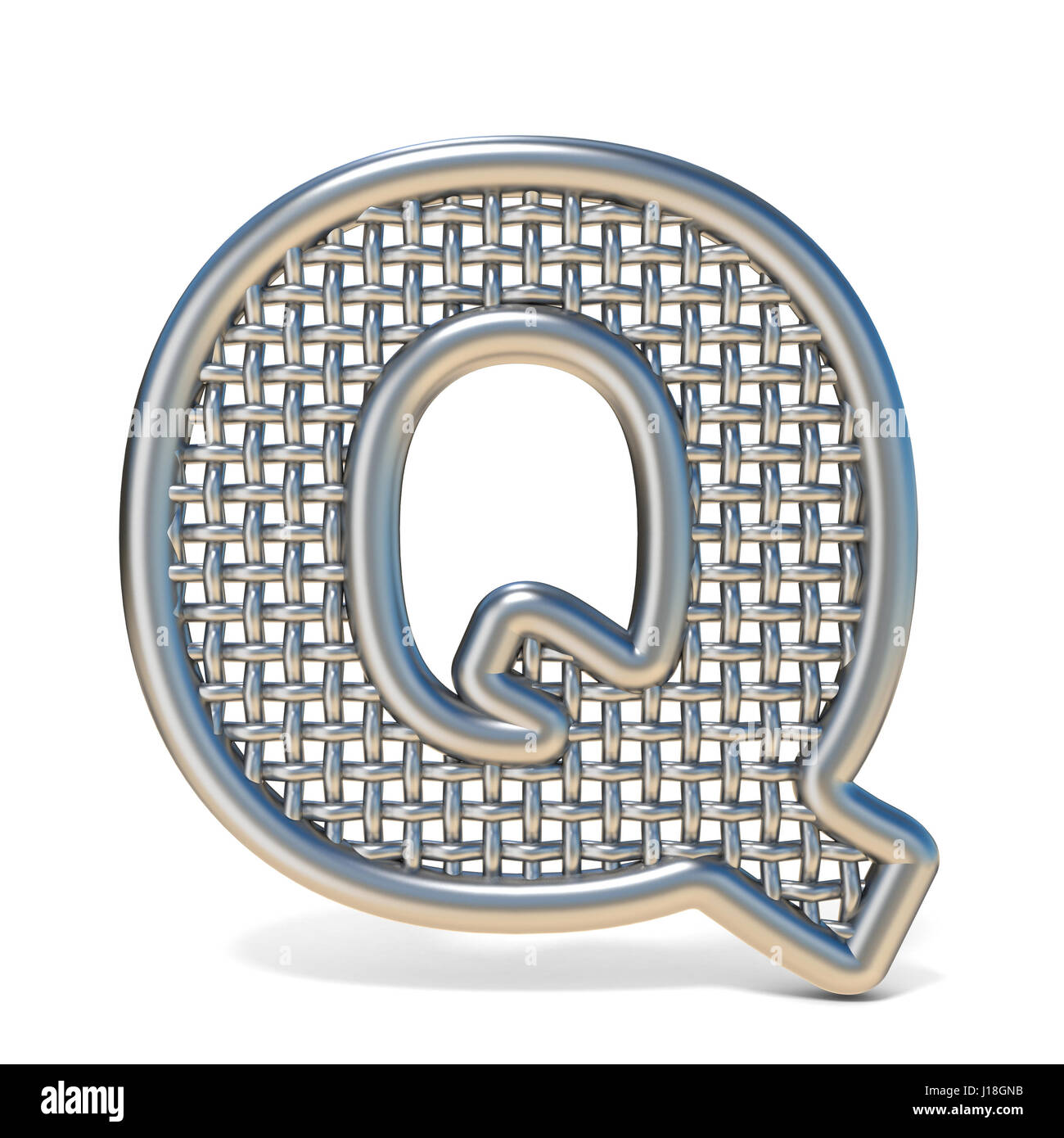 Outlined metal wire mesh font LETTER Q 3D render illustration isolated ...