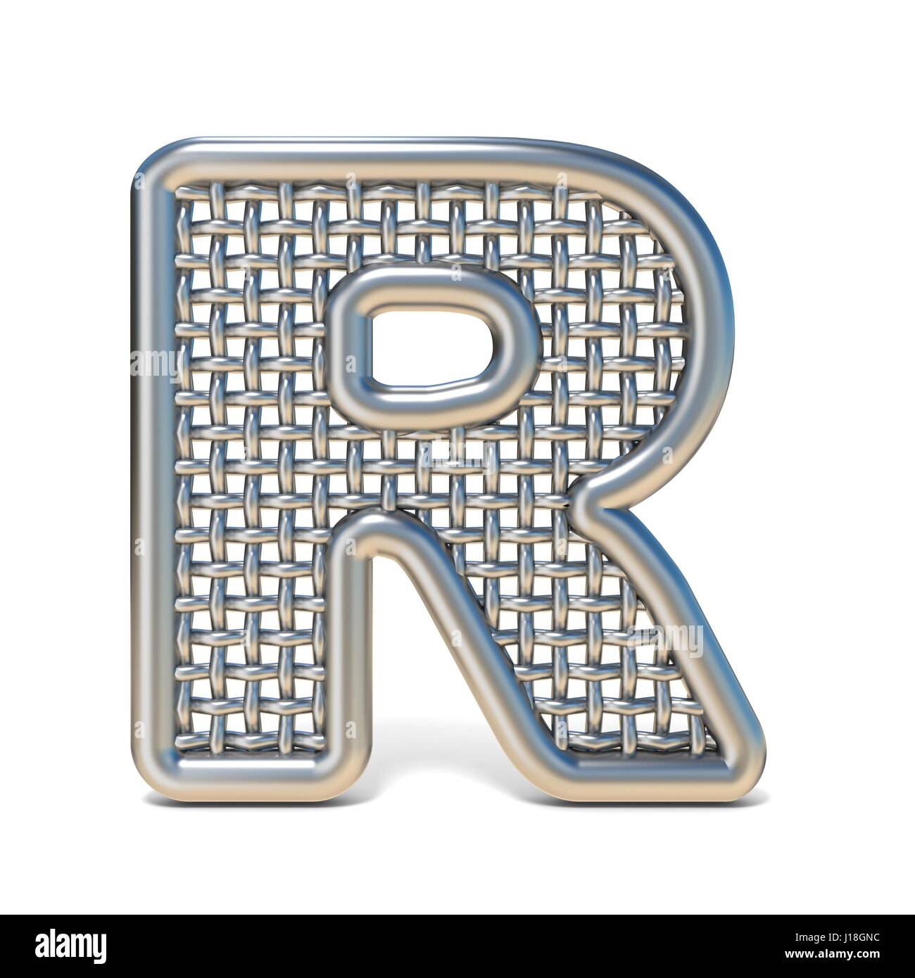Outlined metal wire mesh font LETTER R 3D render illustration isolated ...
