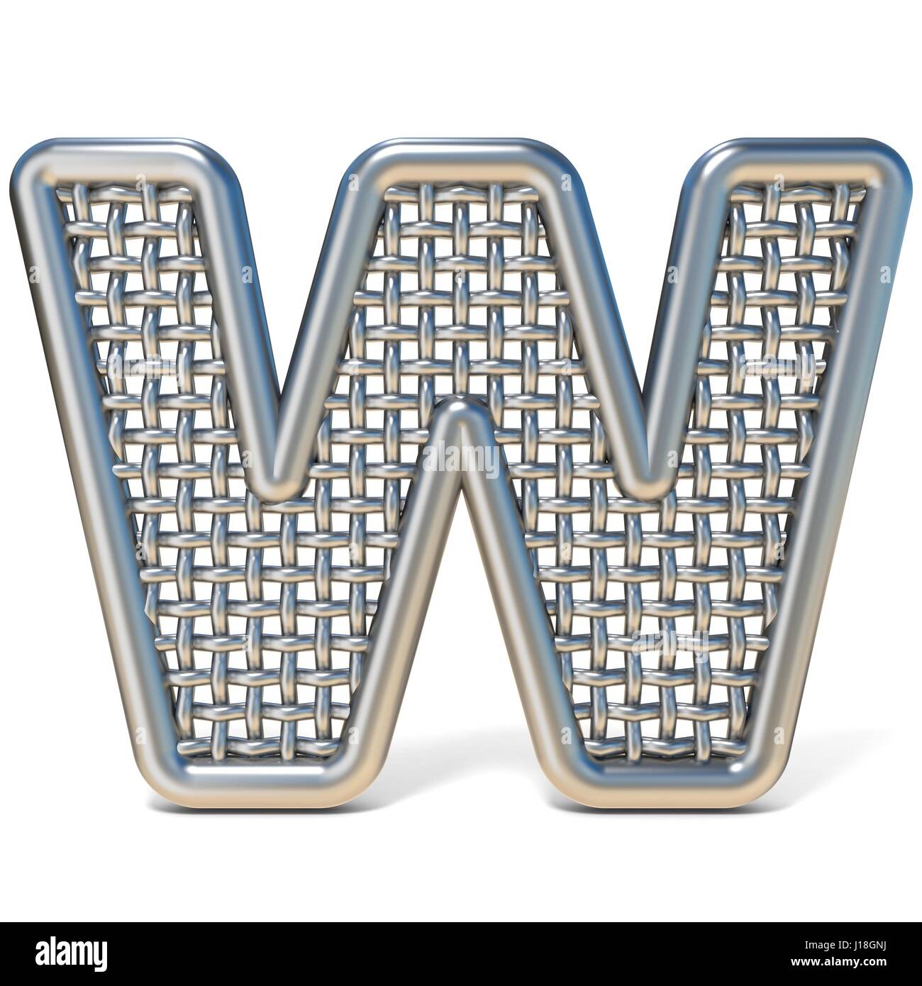 Outlined metal wire mesh font LETTER W 3D render illustration isolated ...