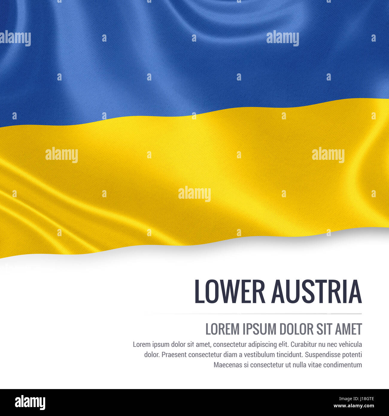 Flag of Austrian state Lower Austria waving on an isolated white ...