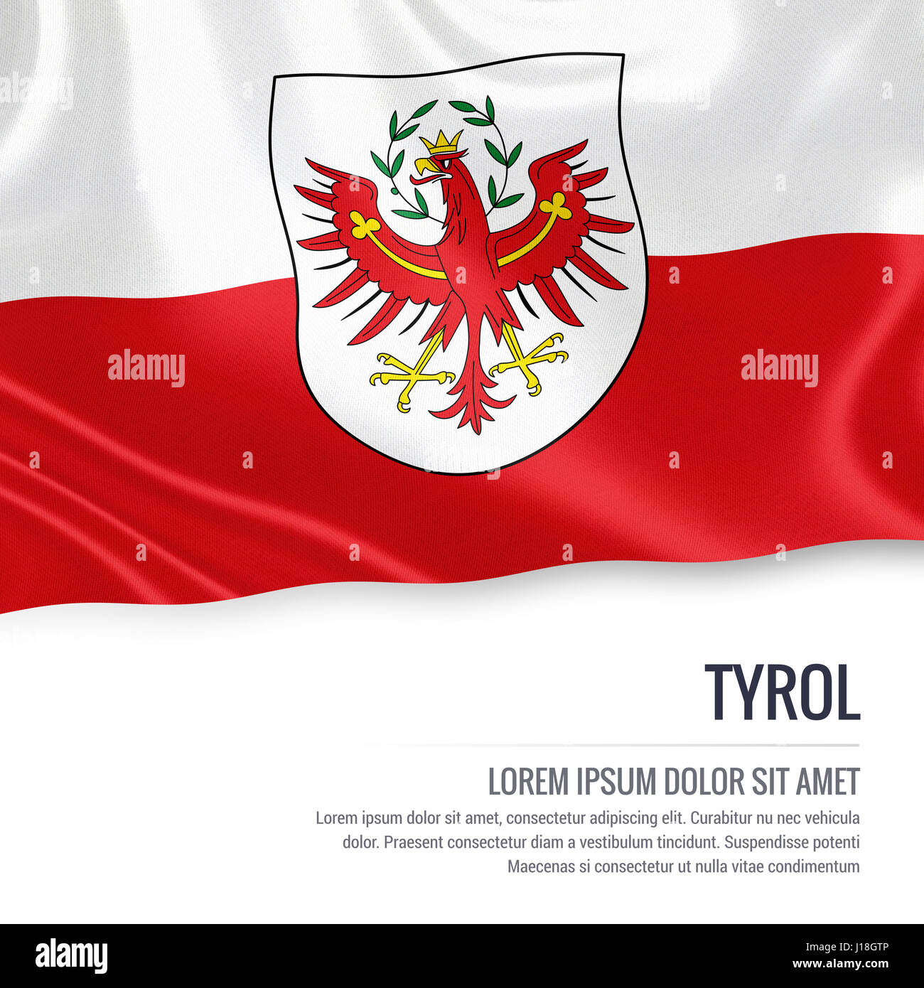 Flag of Austrian state Tyrol waving on an isolated white background ...