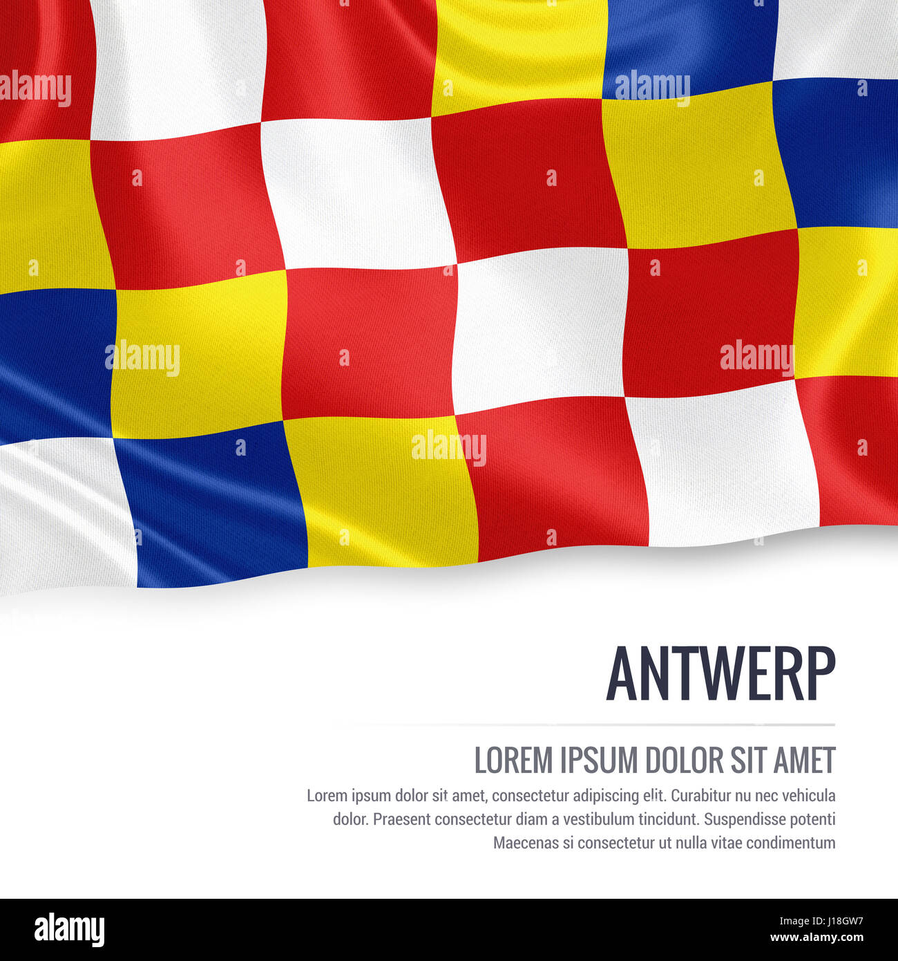 Flag of Belgian state Antwerp waving on an isolated white background ...