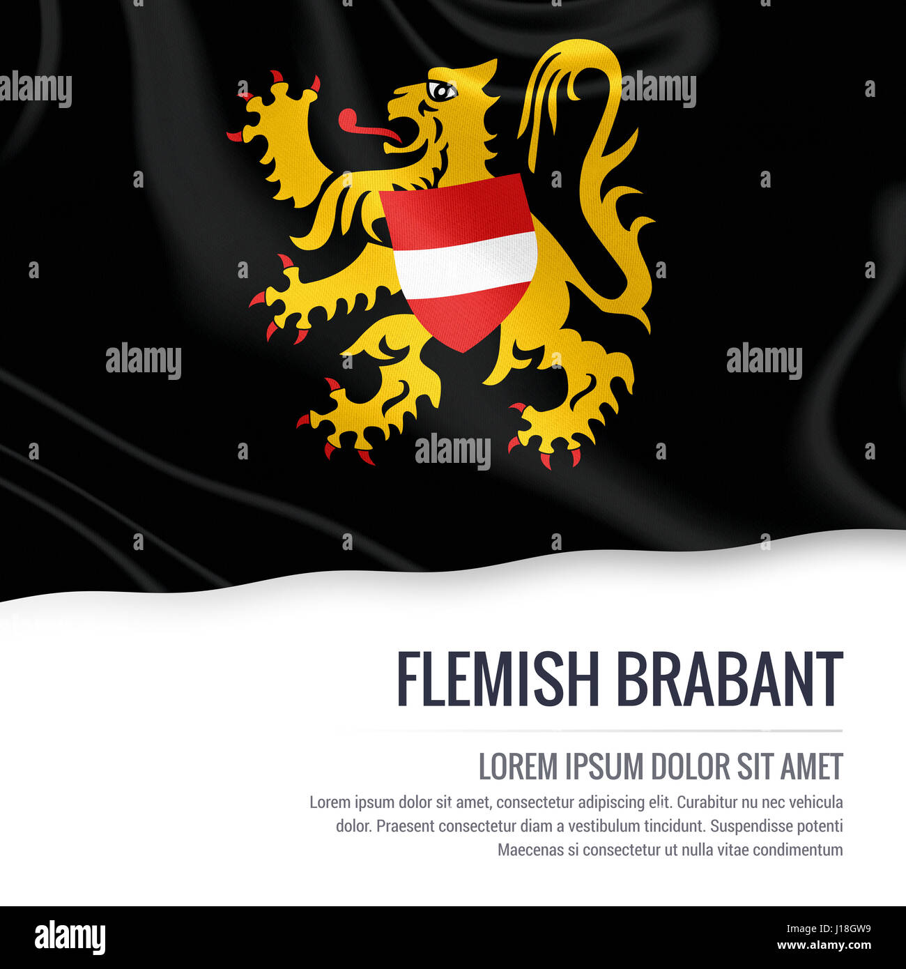 Flag of Belgian state Flemish Brabant waving on an isolated white ...