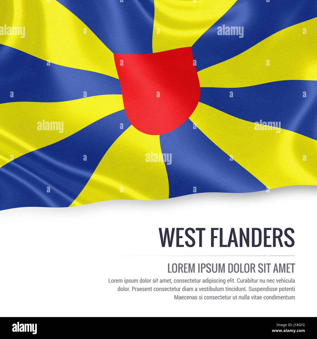 Flag of Belgian state West Flanders waving on an isolated white ...