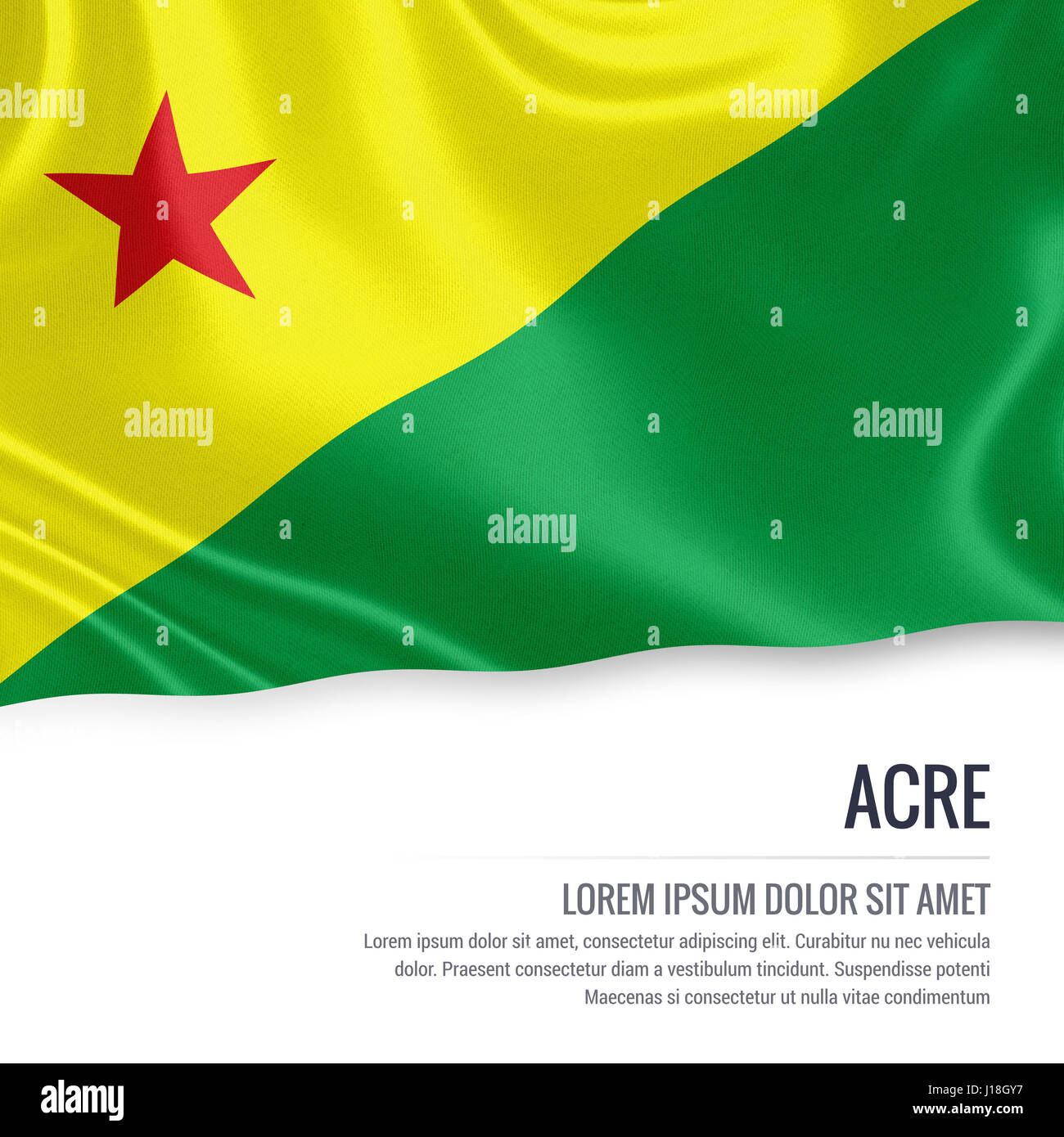 Flag of Brazilian state Acre waving on an isolated white background ...