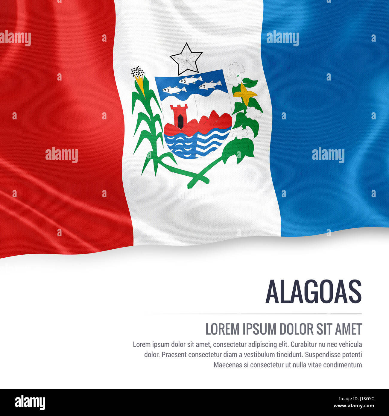 Flag of Brazilian state Alagoas waving on an isolated white background ...