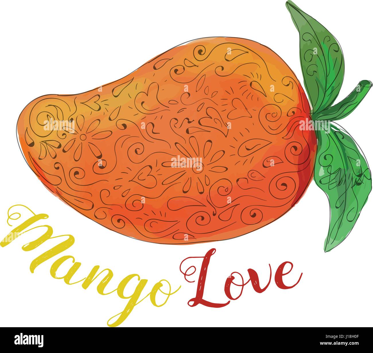 Mandala style illustration of a mango, a juicy tropical stone fruit ...