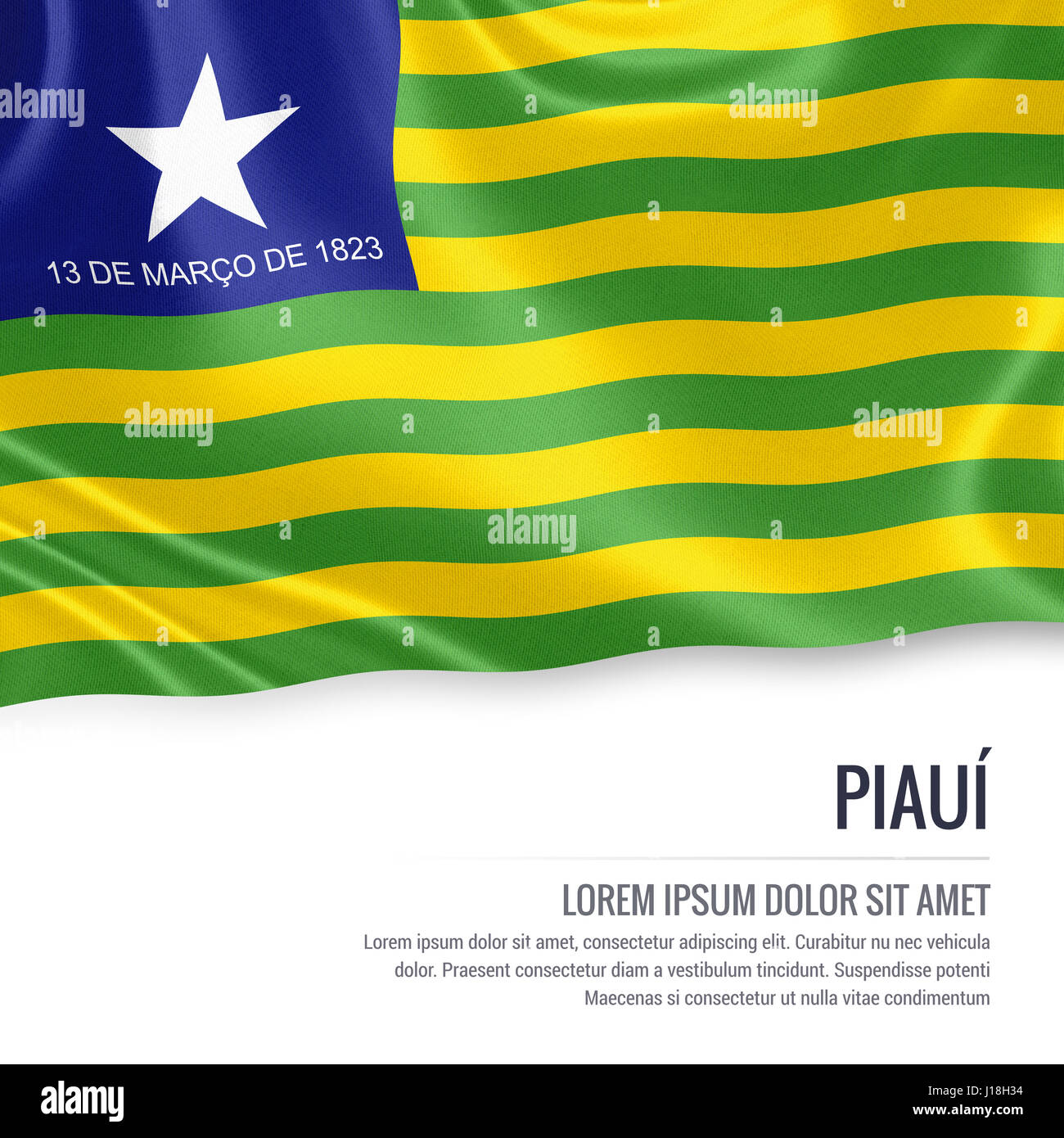 Flag of Brazilian state Piaui waving on an isolated white background ...